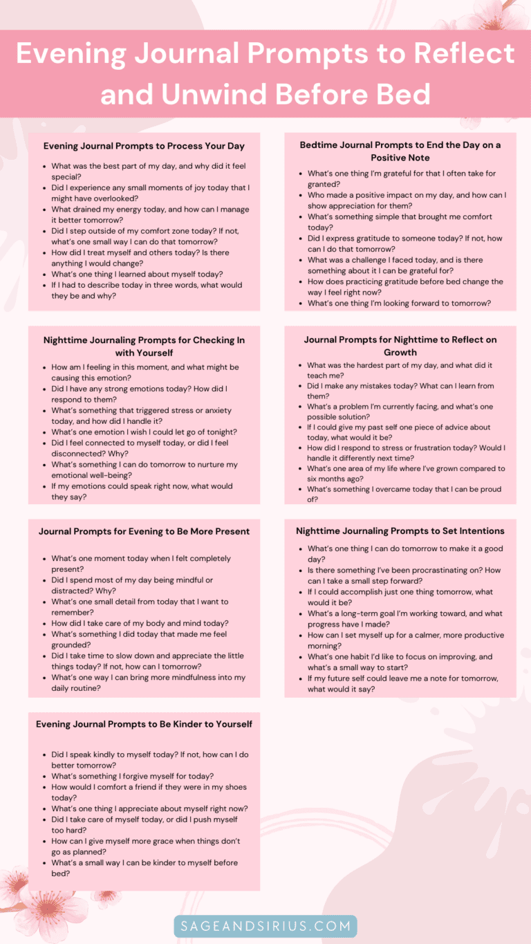 41 Evening Journal Prompts to Reflect and Unwind Before Bed - Sage and ...